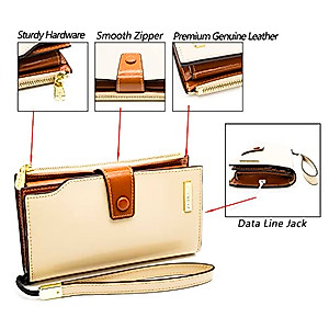 ANDOILT Women's RFID Blocking Large Capacity Luxury Wax Genuine Leather Clutch Wallet Card Holder Organizer Ladies Purse Creamy White