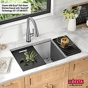 DELTA FAUCET Rivet 24-inch Workstation Laundry Utility Kitchen Sink Undermount 16 Gauge Stainless Steel Single Bowl with WorkFlow Ledge and a Kit of 5 Accessories, 95B9031-24SL-SS