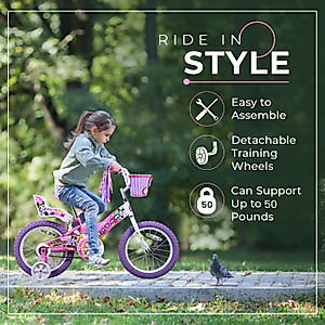 Titan Girl's Flower Princess BMX Bike for 4-9 Years Girls with Training Wheels 16 Inch Kids Toddler Bicycle with Utility Basket & Streamers - Pink