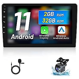 Double Din Car Radio Android 11 Car Stereo Wireless Apple CarPlay Android Auto Hikity 9 Inch Touch Screen Bluetooth Car Audio Receiver with HiFi GPS WiFi Backup Camera Mic