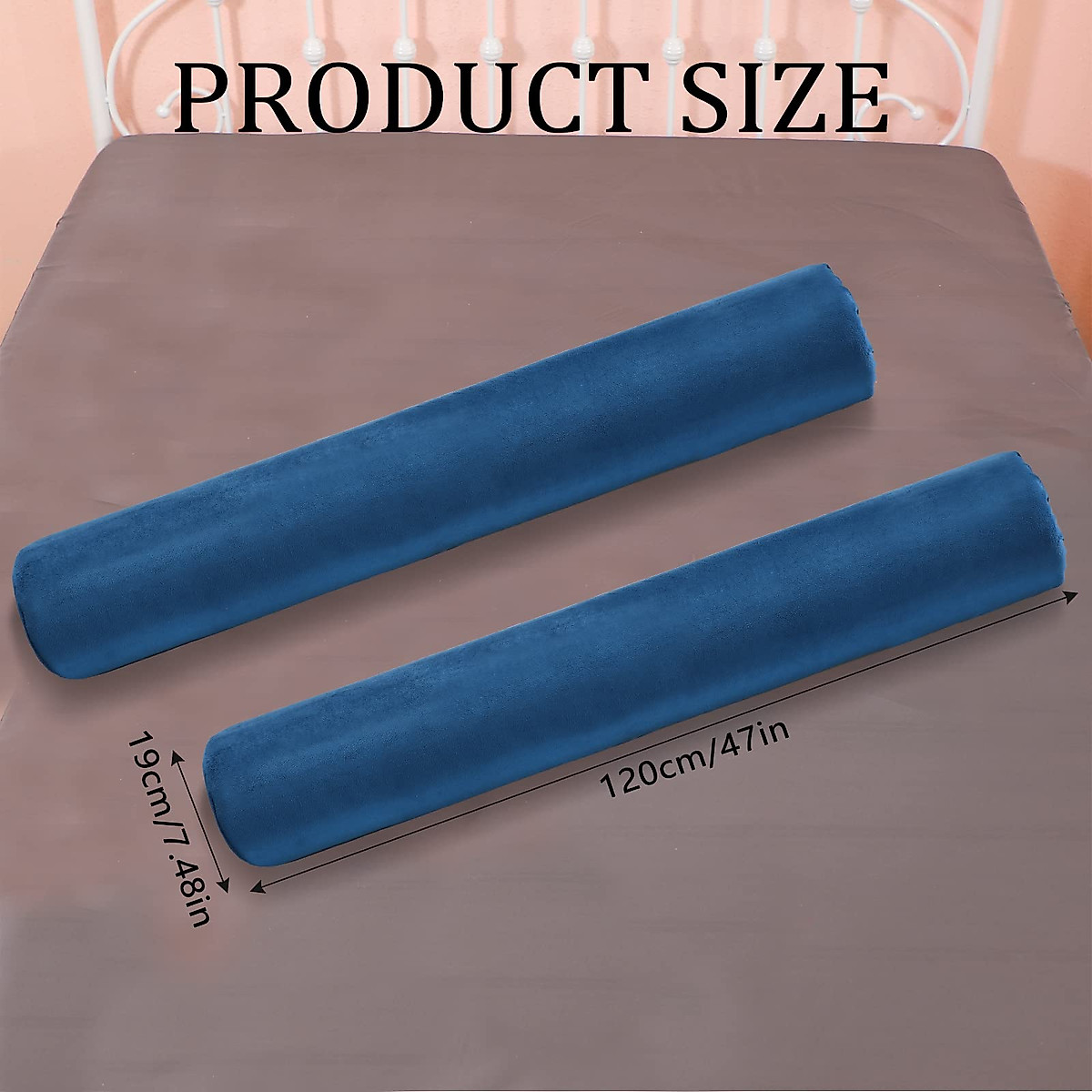 Wesiti 2 Pcs 47 x 7.48 in Long Bolster Round Body Pillow with Removable Washable Cover Memory Foam Roll Pillow Cylinder Bolsters for Back, Neck, Leg, Cervical Relief for Hugging Sleeping (Navy Blue)