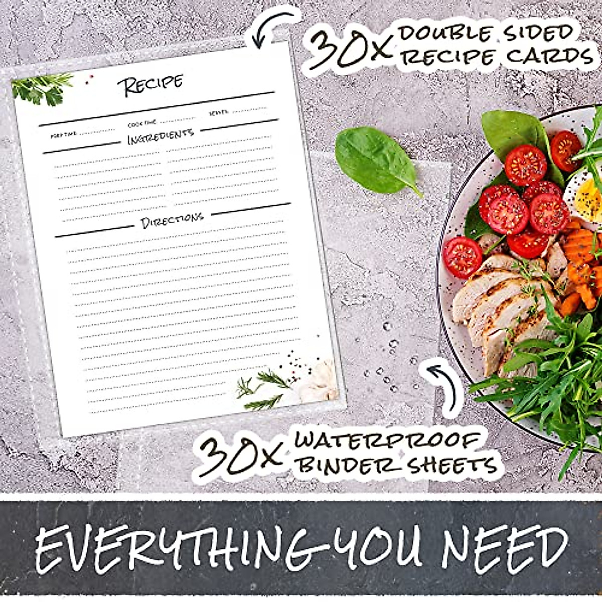 Recipe Book, This is a Recipe Binder 3 Ring, It is a Recipe Book to Write in Your Own Recipes, It is a Blank Recipe Book, This Recipe Journal is a Recipe Binder Kit, 30 Clear/Blank Pages