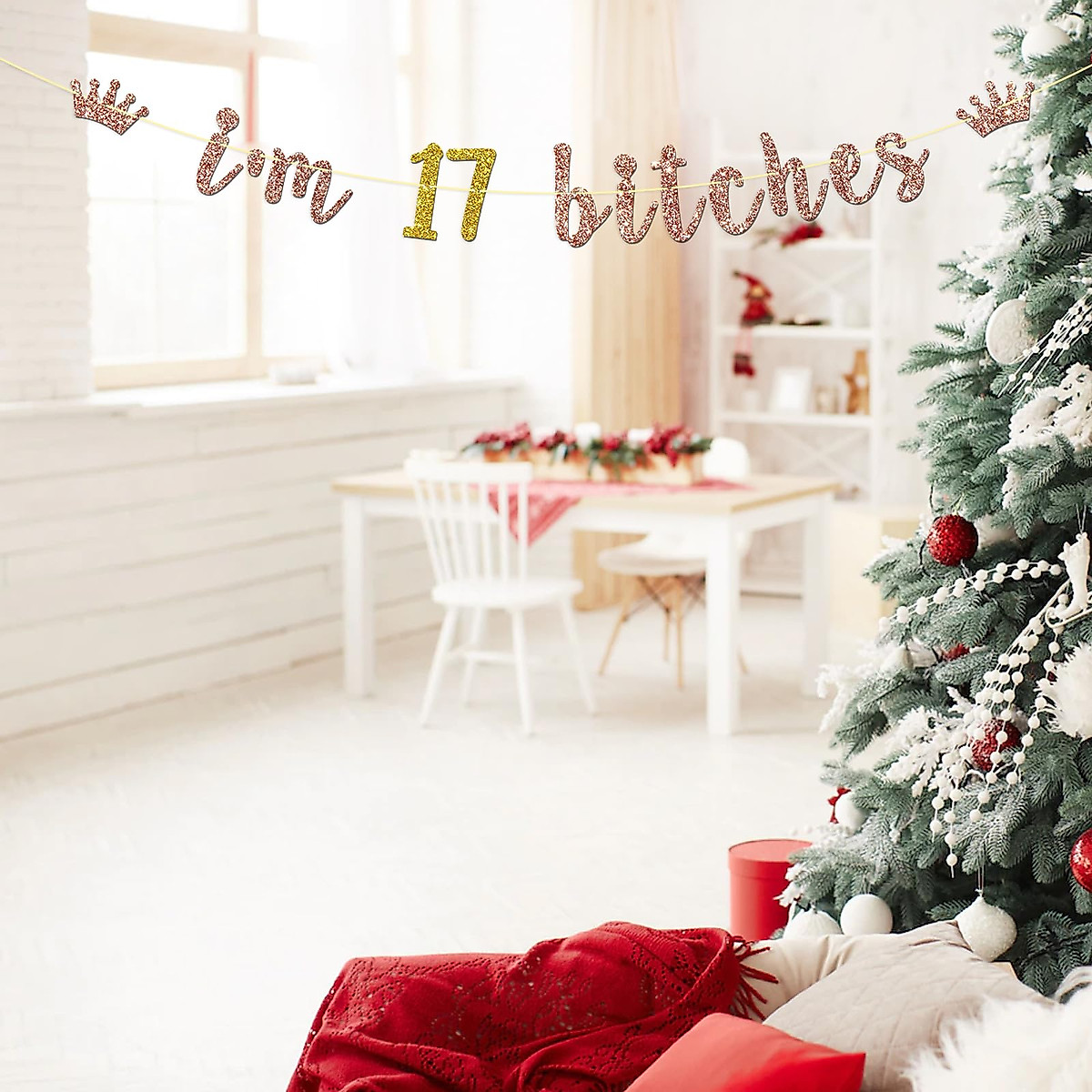 I'm 17 Bitches Banner, 17th Birthday Party Decor, Funny Seventeen Years Old Birthday Banner, Girl's 17th Birthday Party Decorations (Rose Gold)