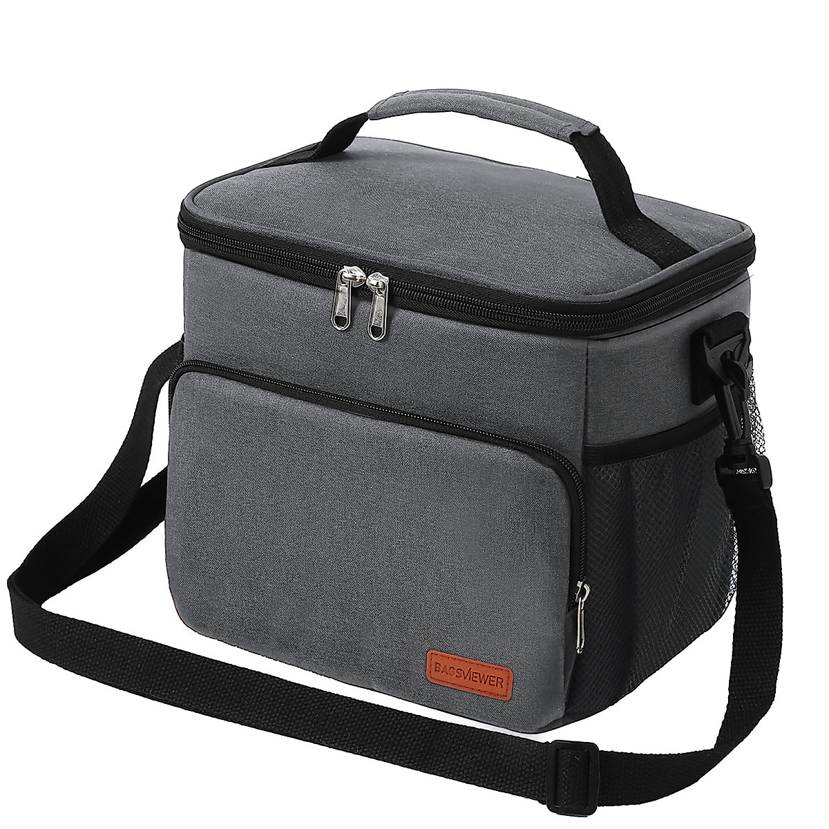 BAGSVIEWER Large Insulated Lunch Box for Men & Women, Reusable Lunch Bag for Work Office Picnic, Leakproof Cooler Bag with Adjustable Shoulder Strap (Grey, 12L)