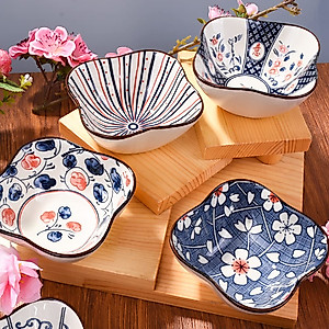 BOSILI Sauce Bowl Set of 6-4 OZ Sauce Plate, 6 Different Pattern Dipping Bowls/Dish, Mini Small Bowls for Soy Sauce, Ketchup, Condiments, Salad Dressing, Spices