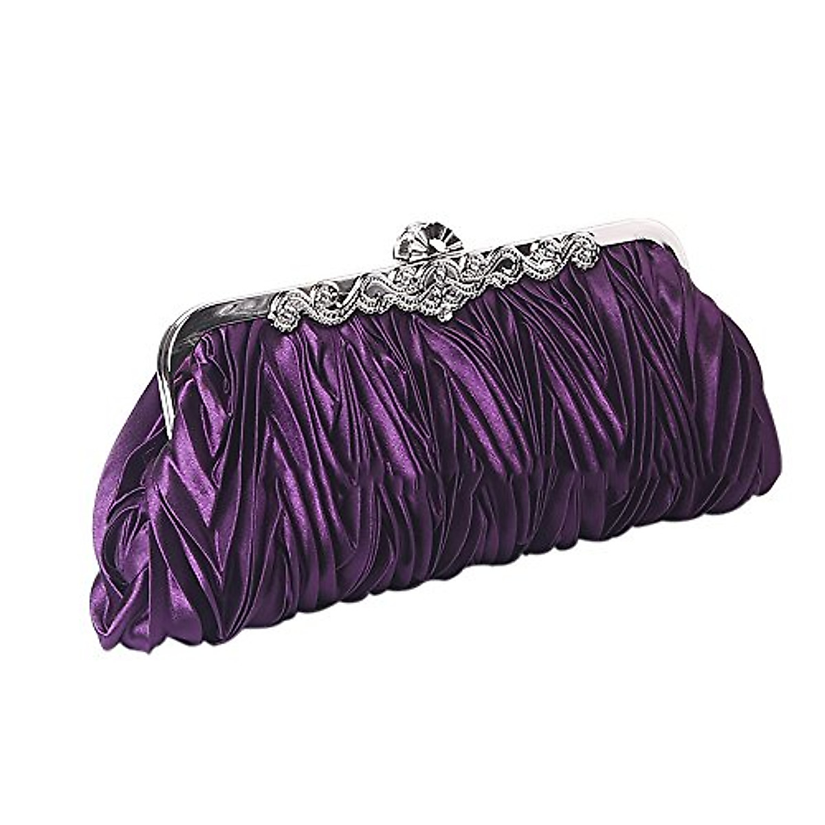 QZUnique Women's Vintage Satin Clutch Purse Pleated Crystal Evening Handbag Shoulder Bag Purple