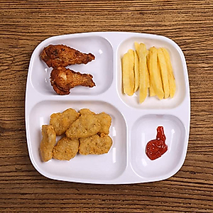 HOMEREFROM 8 Pcs -10.2”Meal Trays Melamine Compartment Dessert/Salad Plates, 4 Section Compartment Divided Plates, melamine platter,Salads, noodles, burgers,Safe for Dishwasher (White)