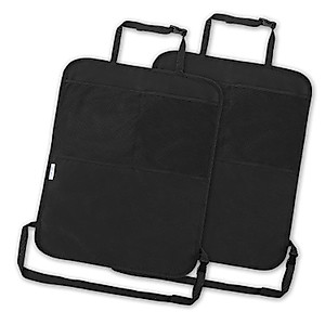 funbliss Duty Kick Mats(2 Pack),Back Seat Protector for Kids,Premium Waterproof Fabric, Reinforced Corners to Prevent Sag,2Reinforced Storage Pockets,Universal Fit,Black
