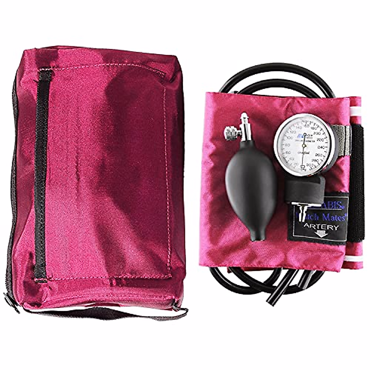 MABIS MatchMates Manual Blood Pressure Monitor Kit Aneroid Sphygmomanometer with Calibrated Nylon Cuff and Oversized Carrying Case, FSA and HSA Eligible, Adult, Magenta