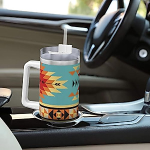 Xiexide 40oz Sweatproof Office Native Southwest American Indian Aztec Navajo Tribal Double Walled Vacuum Insulatedith Handle And Straw,Hot & Cold Drinks