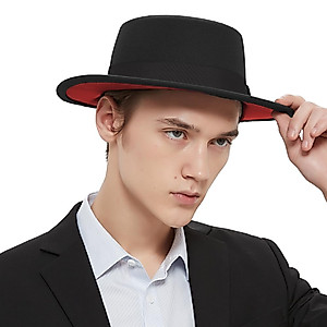 Classic Fedora Hat Two Tone Flat Top Hat with Band Wide Brim Pork Pie Hat Adjustable Patchwork Colors Panama Hat