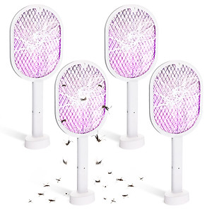4 Pcs Electric Fly Swatter Bug Zapper Racket 2 in 1 USB Rechargeable Mosquito Racket 3000v High Powered Mosquito Killer for Indoor Outdoor Home Bedroom Kitchen Patio Office Insect