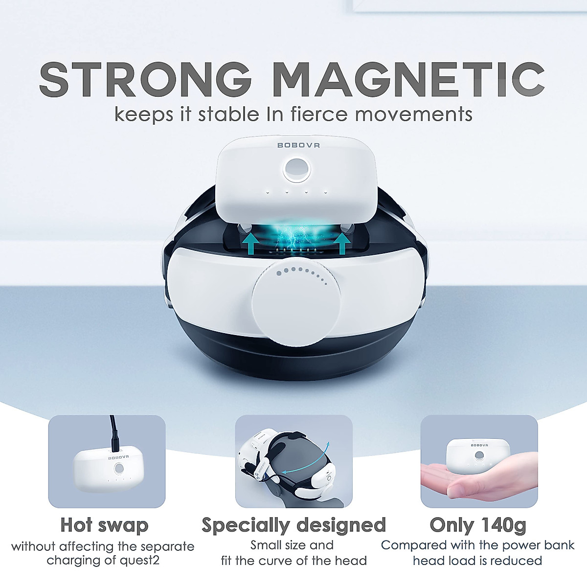 BOBOVR M2 Pro Battery Pack Head Strap + Twin Charger Station/Dock Comb, 2 Battery Packs Cycle alternately, Including Magnetic Charging Dock