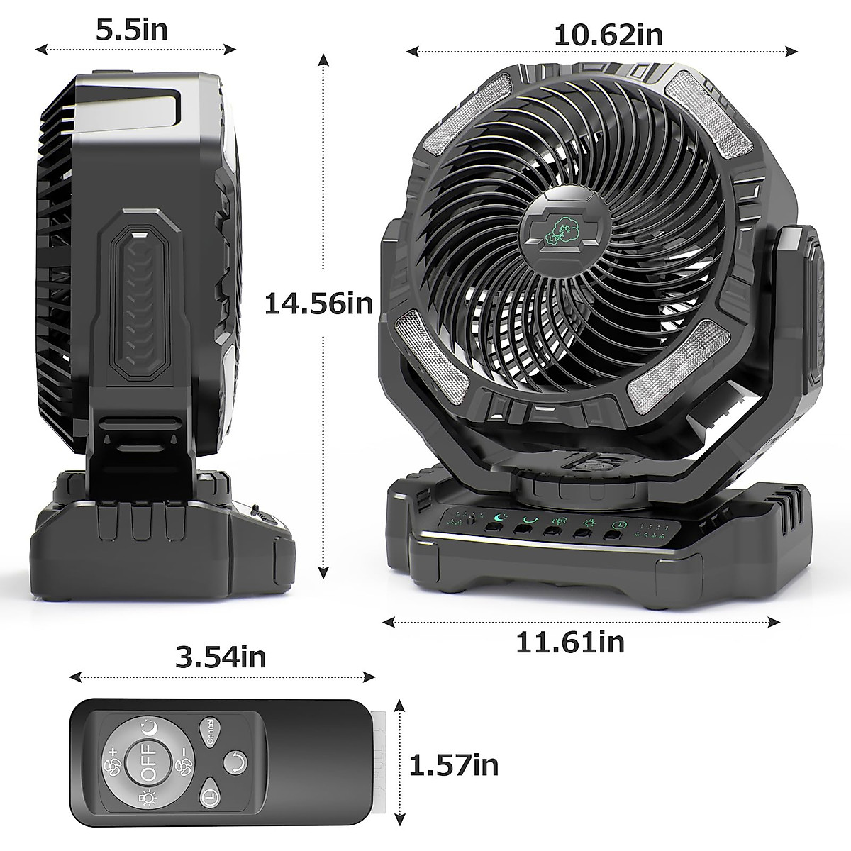 Tainido 40000mAh Rechargeable Battery Operated Fan, Auto-Oscillating Desk Fan with Remote & Hook & Led Light,4 Speeds 4 Timers Type-C Charging Table Fan for Camping Jobsite Hurricane Emergency