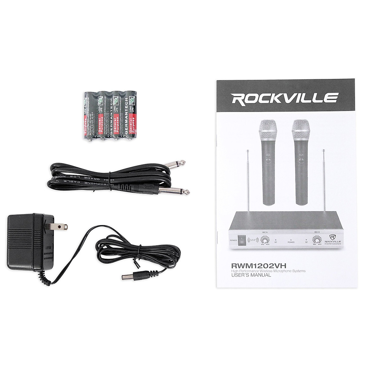 Rockville RWM1202VH VHF Wireless Dual HandHeld Microphone System/Metal Receiver