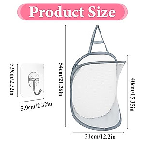 Qianyu Mesh Collapsible Laundry Baskets Pop Up Laundry Hamper Bag Small Wall Foldable Clothe Storage with Self-Adhesive Hook Portable Laundry Bin for Washing Kids Toy Chest University Dormitory Travel