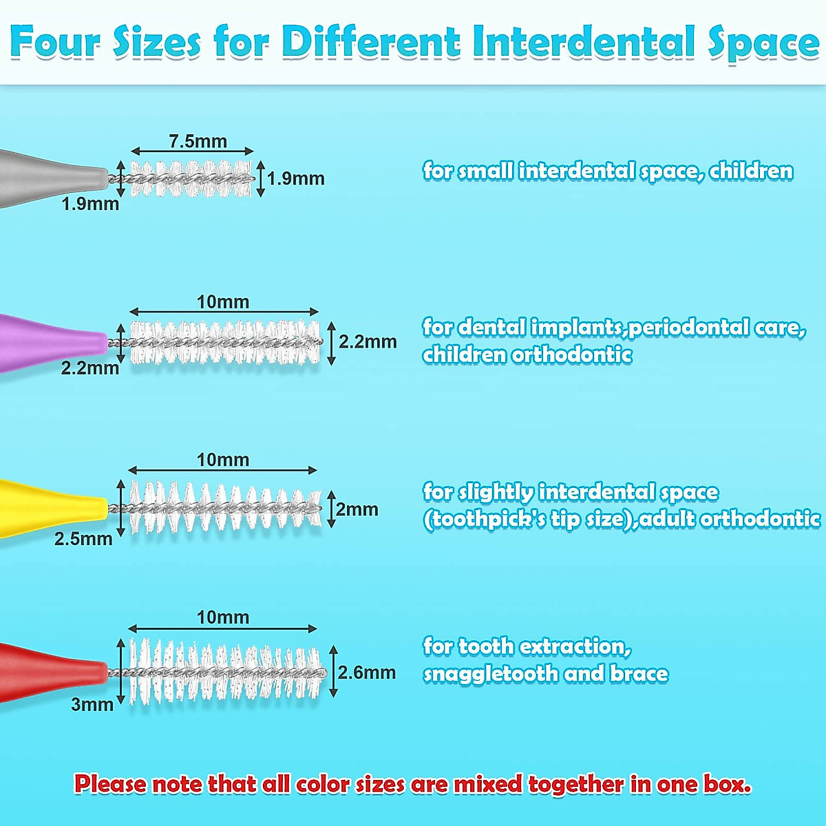 Modacraft 120Pcs Interdental Brush 4 Sizes Braces Brush Toothpicks with Soft Bristles 360° Bendable Floss Heads Dental Brushes Between Teeth Gum Braces Cleaning Kit Oral Tooth Cleaning Tool