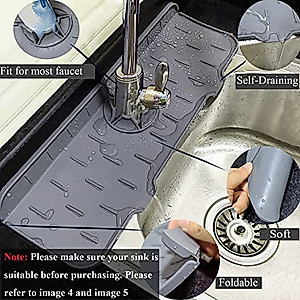 GBYAN Silicone Faucet Handle Drip Catcher Tray Kitchen Sink Splash Guard Countertop Protector Mat Water Draining Pads for Kitchen, Bathroom and RV Sink,Grey