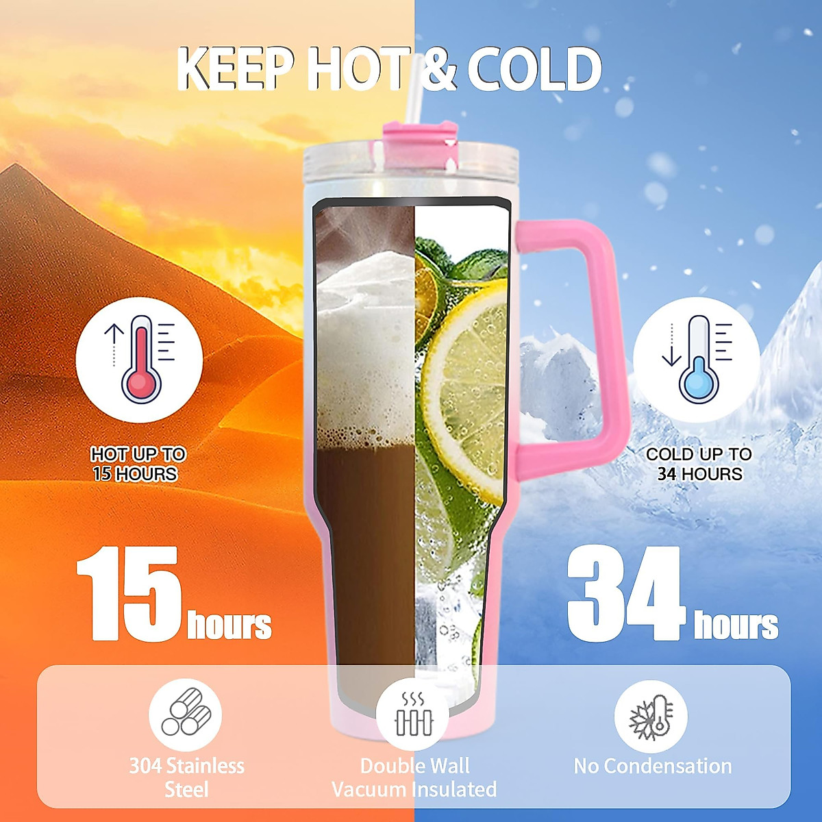 Icesip 40 oz Sublimation Tumbler 40 Pack with Handle Lid and Straw Gradient Glitter Stainless Steel Double Wall Vacuum Insulated Bulk Sublimation Blank Mixed Colors