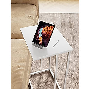 Innerjoin Wide C Side Table,C Couch Table with Metal Frames, Small Snack End Table for Couch and Bed, Retro Laptop C Table, Living Room and Bedroom, Industrial Style, White