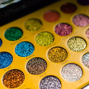 SHANY RSVParty Makeup Glitter Eyeshadow Palette - 24 Long-Lasting Pressed Glitter Pigments for Face and Body - Ultra Pigmented Glitter Makeup set with a Makeup Brush. Full Size Eyeshadow Pan.