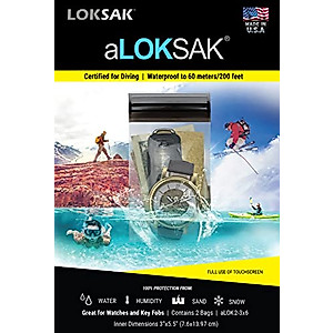 LOKSAK - aLOKSAK Waterproof Cellphone Dry Bags - Airtight Underwater Phone Pouch - Touch Screen Compatible - Diving Certified (2-Pack - 3in x 6in)