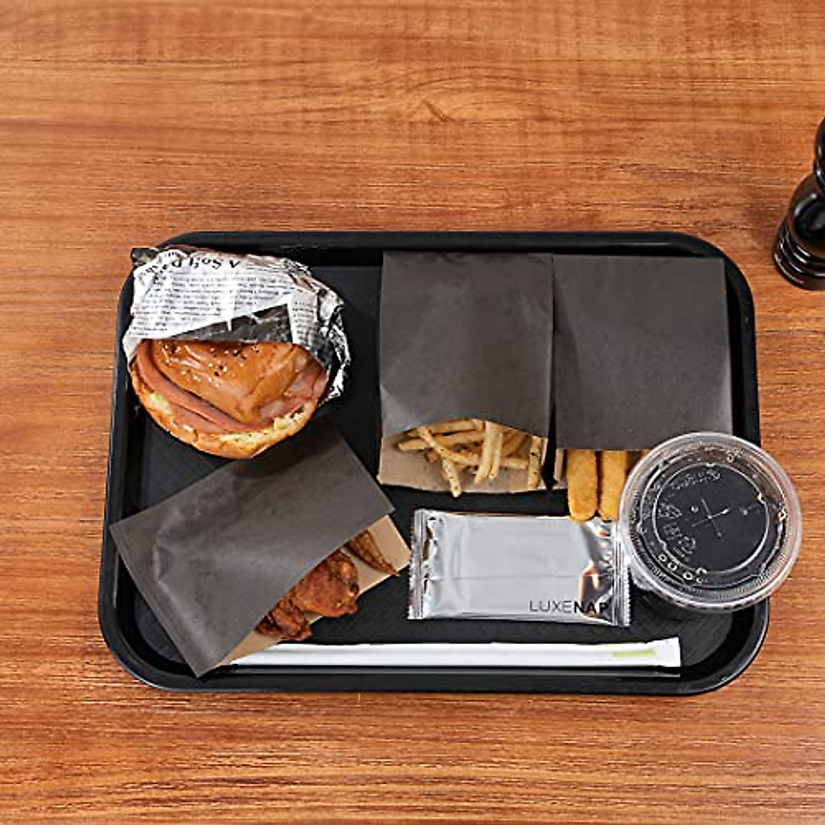 Restaurantware 12 x 16 Inch Fast Food Trays 10 Rectangle Plastic Serving Trays - Dishwashable Textured Black Plastic Cafeteria Trays For Meals And Glassware
