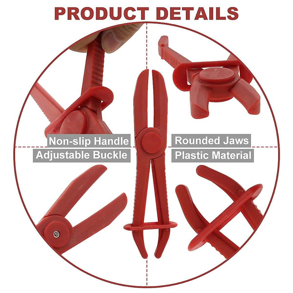 PETCHOR Plastic Hose Clamp Pliers, 6 Pack 3 Size Line Pinch Clamps Set, Flexible Hose Clamps Pliers Kit for Flexible Hoses Fuel Hoses Gas Lines Brake Hoses Radiator Hoses Coolant Hoses, Red
