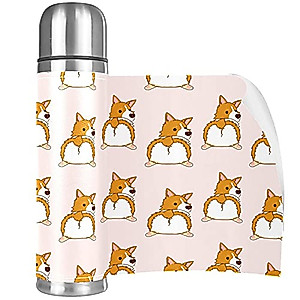 Cute Funny Corgi Dog Puppy Stainless Steel Water Bottle Leak-Proof, Double Walled Vacuum Insulated Flask Thermos Cup Travel Mug 17 OZ