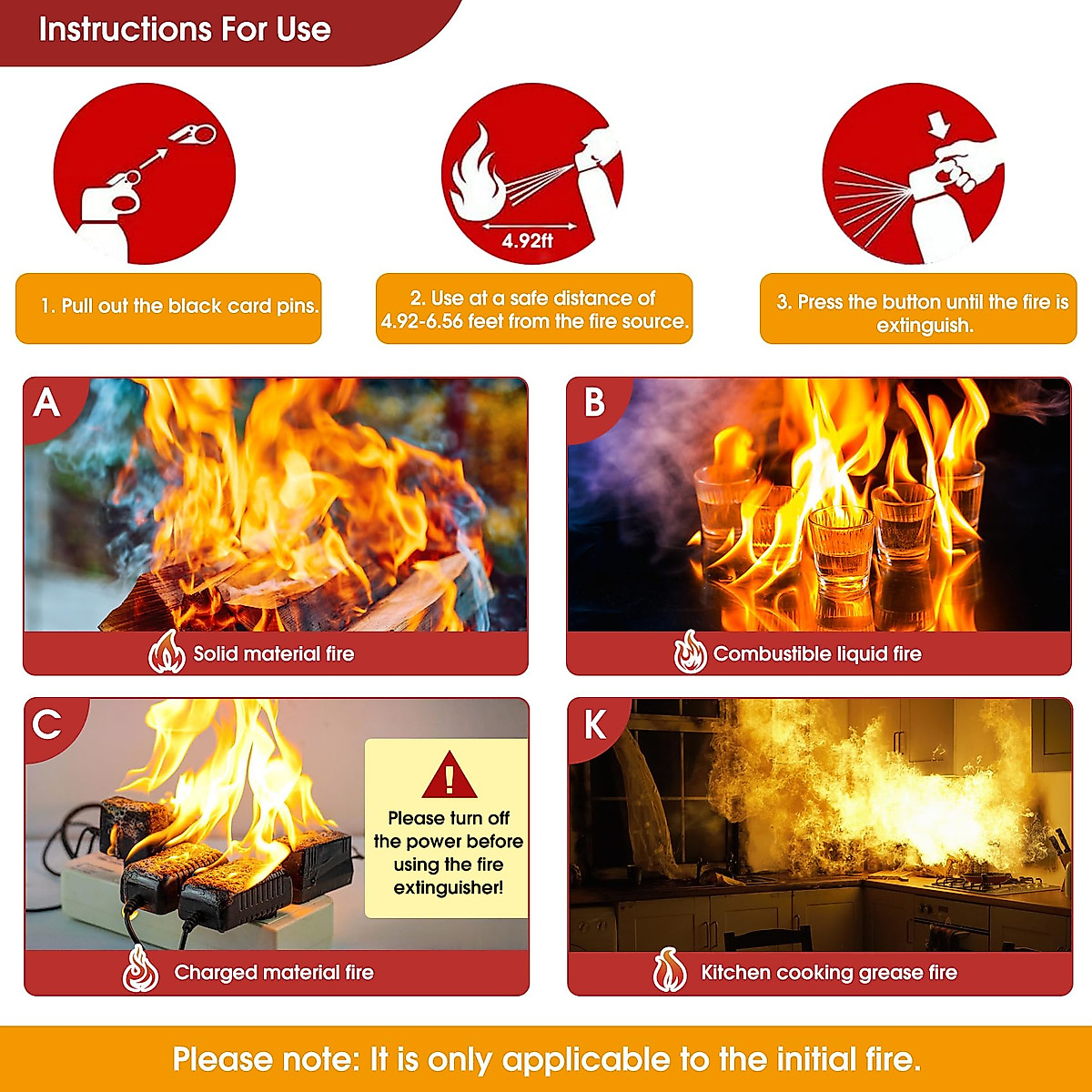 4 * 620ml Fire Extinguisher for Vehicle, Water-Based Car Fire Extinguisher, Fire Extinguishers for Home Truck Boat Kitchen Emergency Supplies