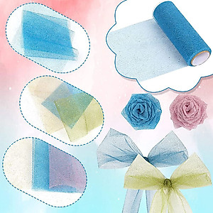 Sparkling Tulle Ribbon Roll Glitter Sequin Tulle Roll Mesh Baby Shower DIY Gift Handicraft Tutu Skirt Party Chair Sash Wedding Party Decoration 25 Yards*6 inches(15cm) (Light Yellow)