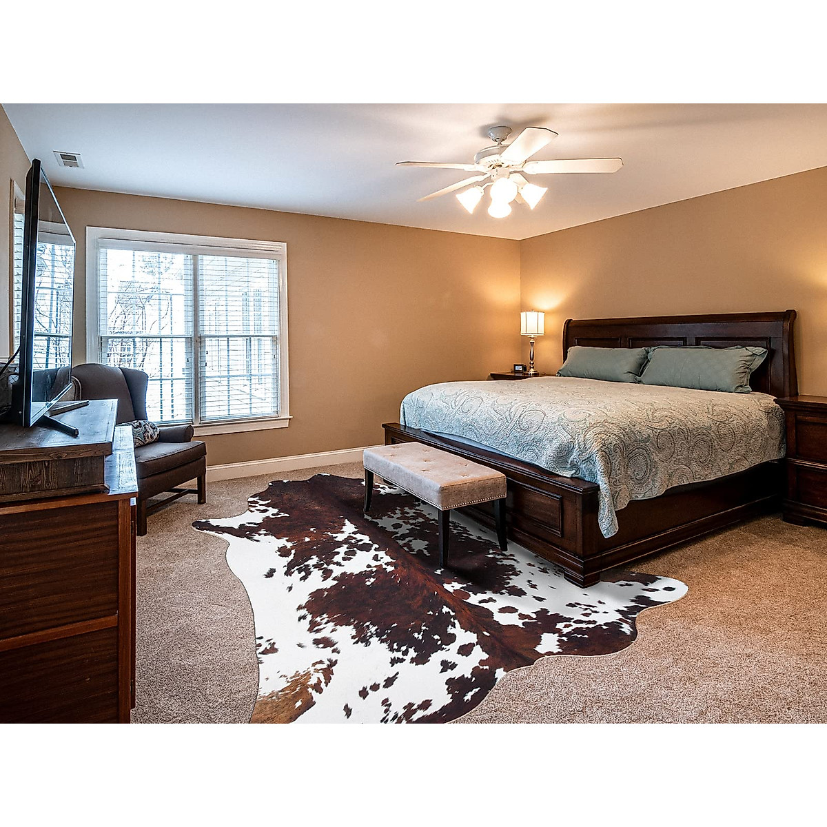 Guyi Rare Faux Cowhide Rug Cow Rug 5.2X4.6 Feet Rustic Chic Western Rugs for Bedroom Living Room Dining Room Brown Animal Rugs Cow Print Non Slip Cow Area Rugs Western Room Decor