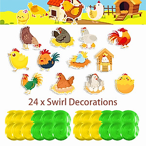 24 Pcs Chicken Hanging Swirls Chicken Farm Ceiling Swirls Decorations Chicken Birthday Party Supplies for Chick Birthday Baby Shower Decorations Chicken Party Decorations