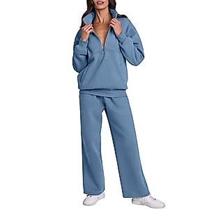 ANRABESS Track Suits for Women Set Two Piece Pants Sets Tracksuit Sweatsuits Pajamas Travel Outfits Casual Active Wear Lounge Matching Sweatpants Womens Jogger Sets A1215wulan-L, Blue