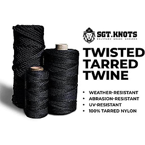 SGT KNOTS Tarred Twine - 100% Nylon Bank Line for Bushcraft, Netting, Gear Bundles, Home Improvement, Construction, Lacing Twisted Cord, Weatherproof | #36 - 1/4 lb