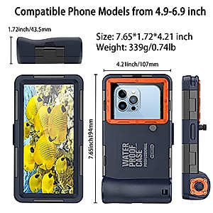 Universal Diving Underwater Case for Photo iPhone 14/13/12 Case Samsung Galaxy S22/S21, 50ft/15m Waterproof Swimming Snorkeling Protective Housing Orange
