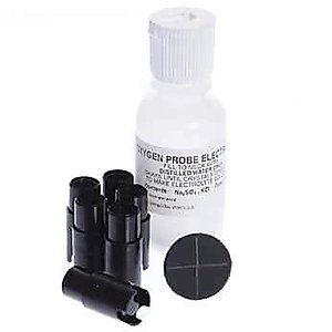 YSI 5906 DO Cap Membrane Kit; 6 Black Screw-on Cap Membranes (1 mil PTFE), Bottle of Electrolyte, and Sanding Disc