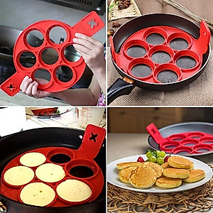 MOUMOUTEN Omelette Ring for Griddle, Silicone Round Egg Rings, Kitchen Non Stick Griddle Egg Rings with Handles, Mini Pancake Mold, Diy Baking Tools 7 Circles