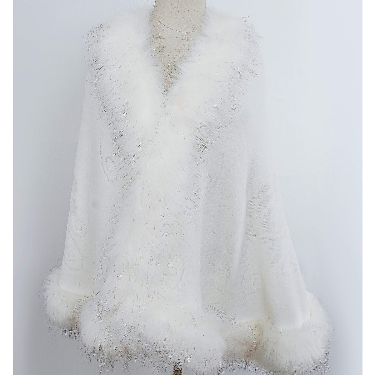 ELFJOY White Faux Fur Bridal Shawl Wrap for Wedding and Evening Dresses - Luxury Fur Cape