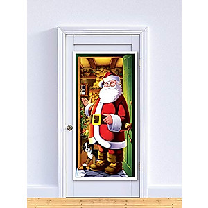Beistle Santa Claus Door Cover, 5’ x 30” – Plastic for Indoor & Outdoor Use, St Nick Print – Easily Display – Christmas Party Decorations & Holiday Decor