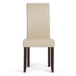 SIMPLIHOME Acadian Transitional Parson Dining Chair (Set of 2) in Satin Cream Vegan Faux Leather, For the Dining Room