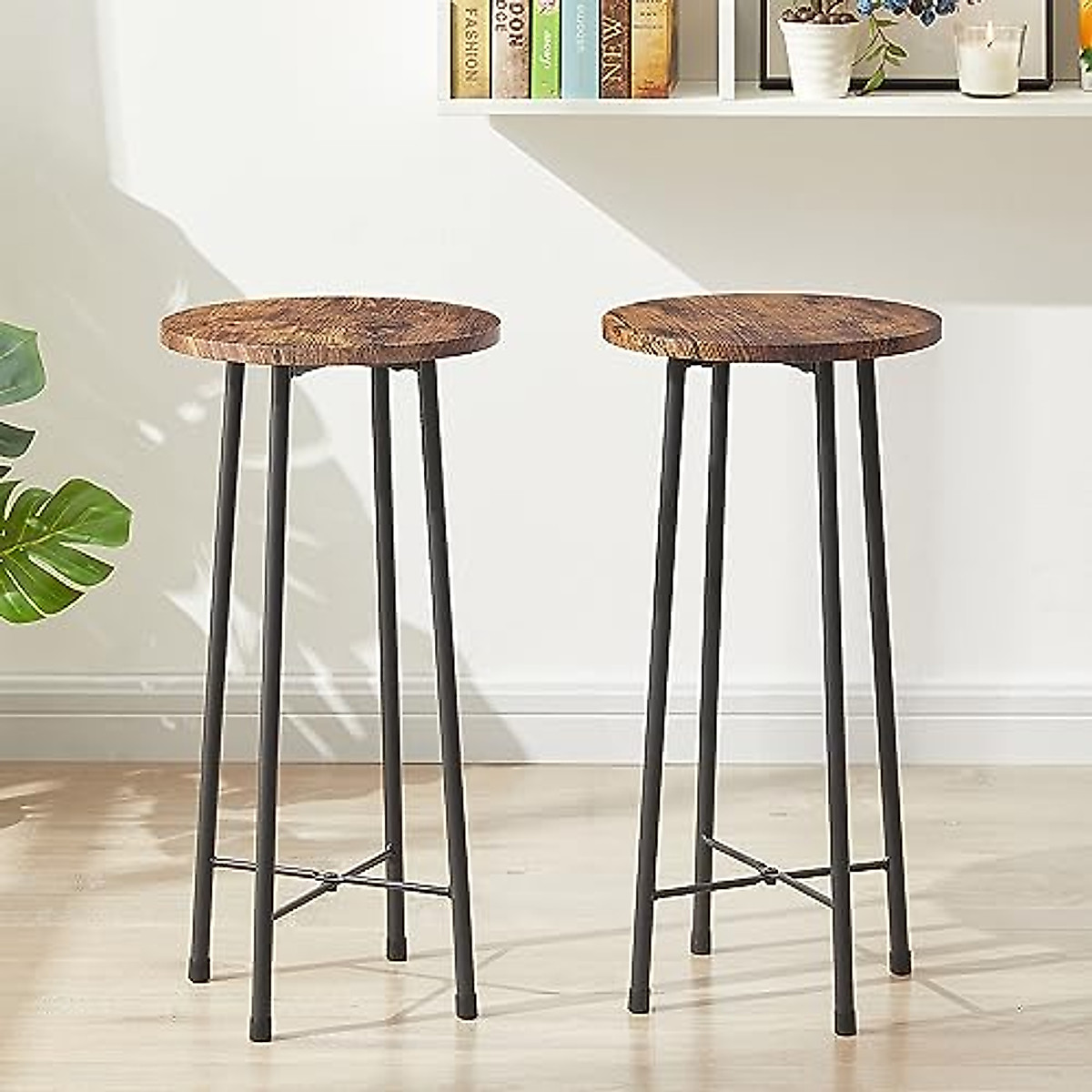 VECELO 24" Round BarStools, Modern Bar Stools Counter Height, Bistro Seats with Wood Surface, Simple Chairs for Living Room Dining Room, Breakfast Dinner Nap Conference, Brown