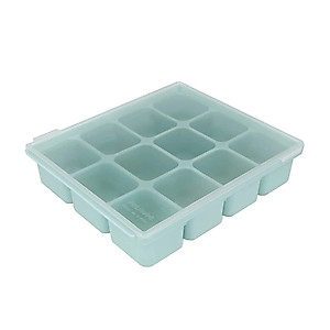 PETINUBE Silicone Freezer Tray, Baby Food Storage Cubes with Clip-On Lid, Freeze Baby Food, Soups, Purees, Ice, Easy and Safe Design, Made in Korea (12, Ocean Blue)