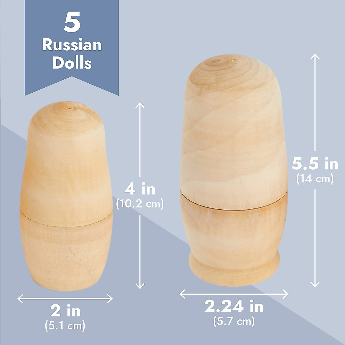 Juvale 5 Piece Set of Unpainted Blank Russian Nesting Dolls for DIY Crafts, Art Projects