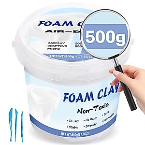Modeling Foam Clay, 500g(17.6oz) Soft Air Dry Clay for Adults Lightweight DIY Creative Art Supplies with Sculpting Tools,Suitable for Cosplay/Crafts/Design/Shaping-White