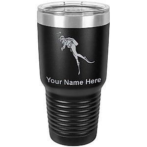 LaserGram 30oz Vacuum Insulated Tumbler Mug, Scuba Diver, Personalized Engraving Included (Black)