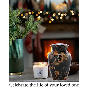 Marble Finish Metal Keepsake Urn - Mini Cremation Urn for Human or Pet Ashes - Token Urn - Sharing Memorial Urn with Velvet Bag (Dynasty Black)