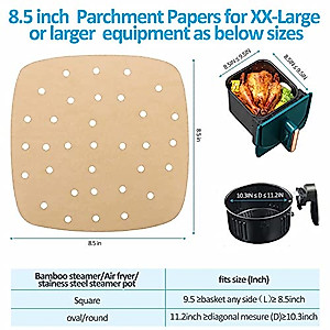 Air Fryer Parchment Paper Liners: 200PCS 8.5 inch Air Fryer disposable paper liner - Square Perforated parchment paper for Air Fryer, Premium Bamboo Steamer Liner for Air Fryers Baking Cooking Oven