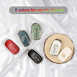 QBUC for Honda Key Fob Cover, Soft TPU Car Key Case Protector with Leather Keychain Compatible with Honda Accord Civic HR-V CR-V Pilot Odyssey Smart Remote Key