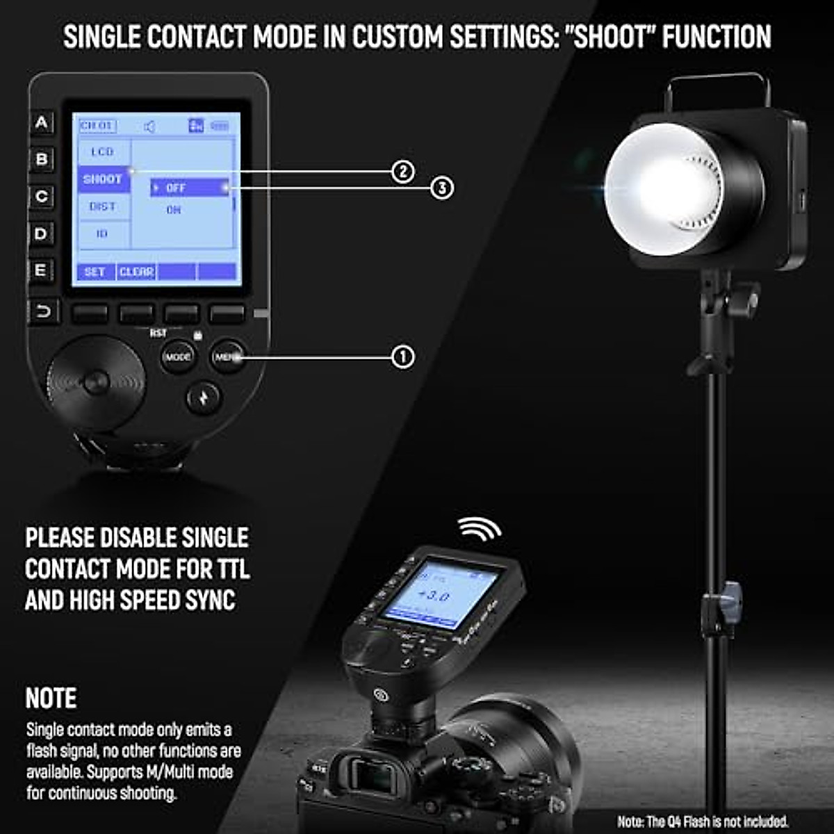 NEEWER QPRO-S TTL Wireless Flash Trigger Compatible with Sony 1/8000s HSS Large LCD Screen Slanted Design 5 Group Buttons 9 Customizable Functions for Q3 Z1 NW420 NW655 NW665 S101-300W PRO/400W PRO